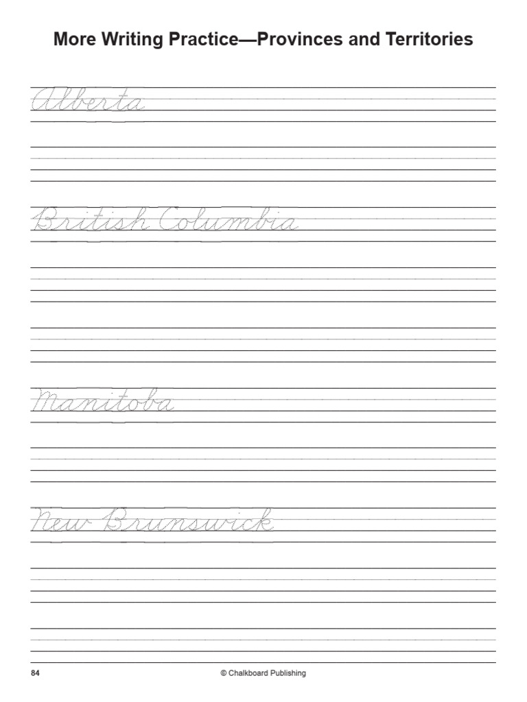 More Cursive Writing Practice Provinces and Territories | PDF
