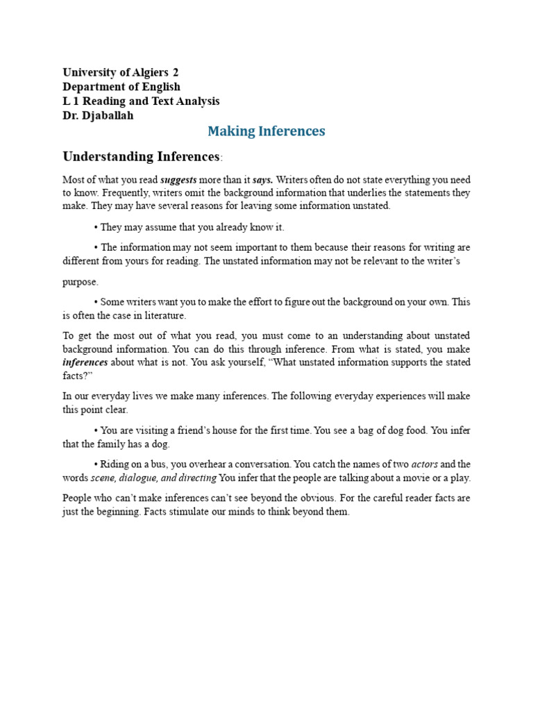 Making Inferences | PDF