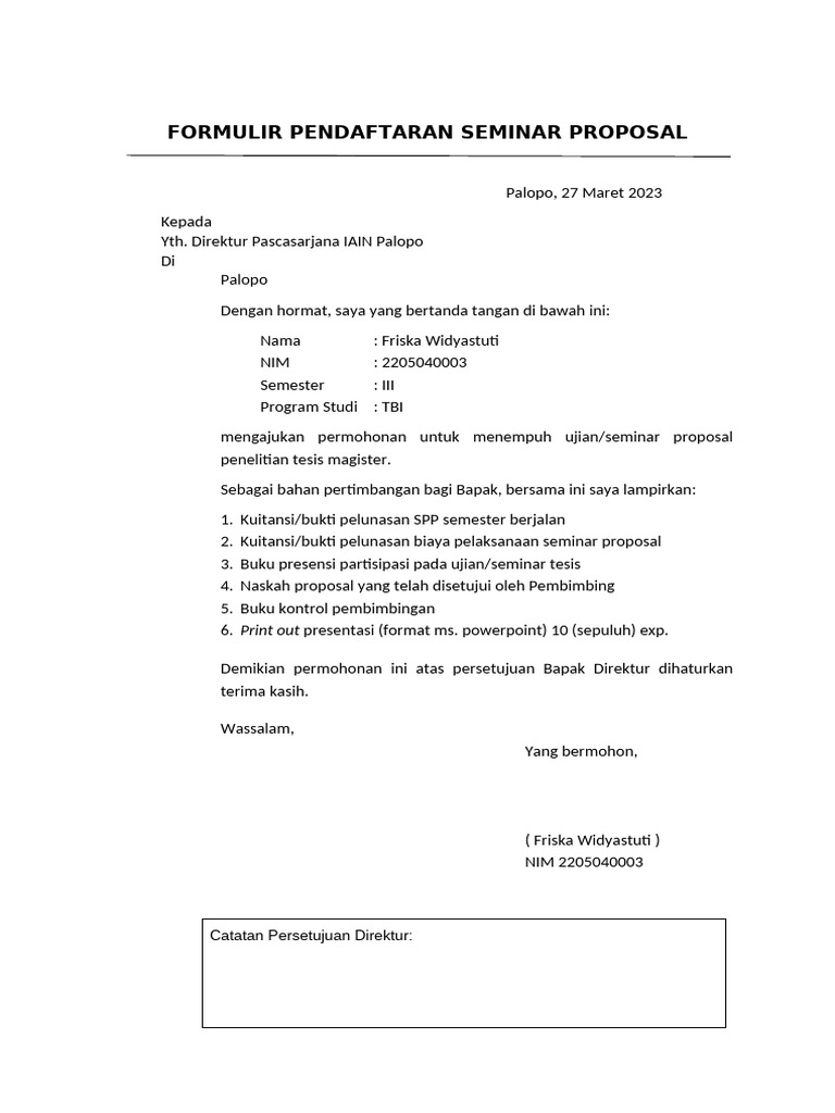 Formulir Pendaftaran Seminar Proposal | PDF