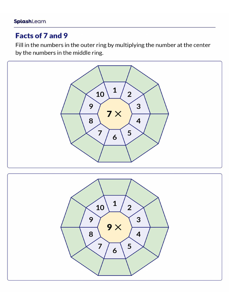 Multiplication Facts of 7 and 9 Worksheet | PDF