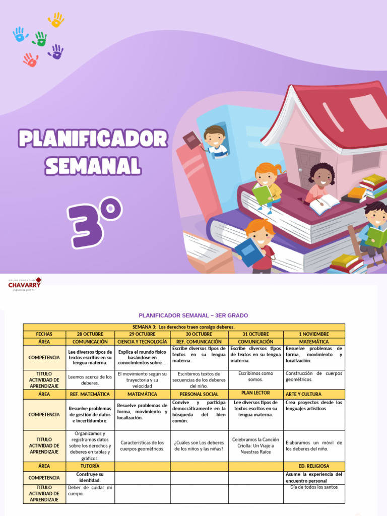 Planificador Semanal 3er Grado | PDF | Matemáticas
