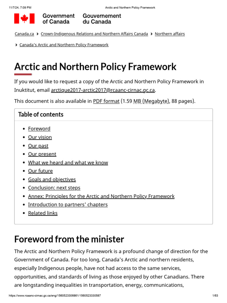 Arctic and Northern Policy Framework | PDF | Climate Change | Inuit