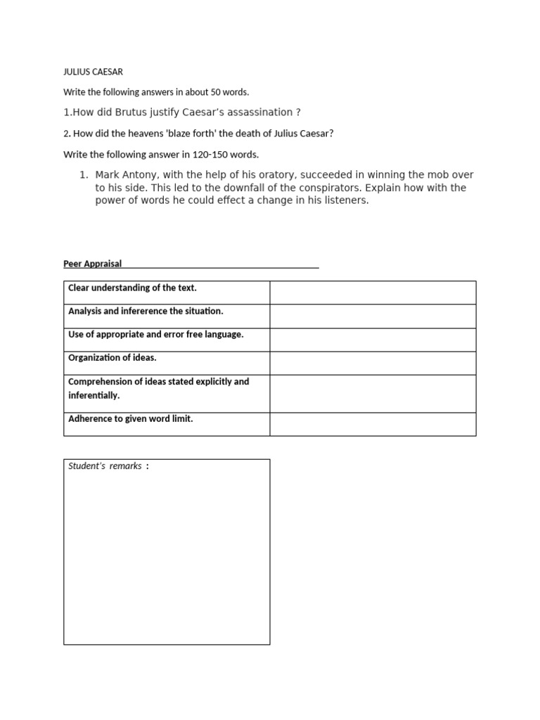 JULIUS CAESAR - Note Book Work | PDF