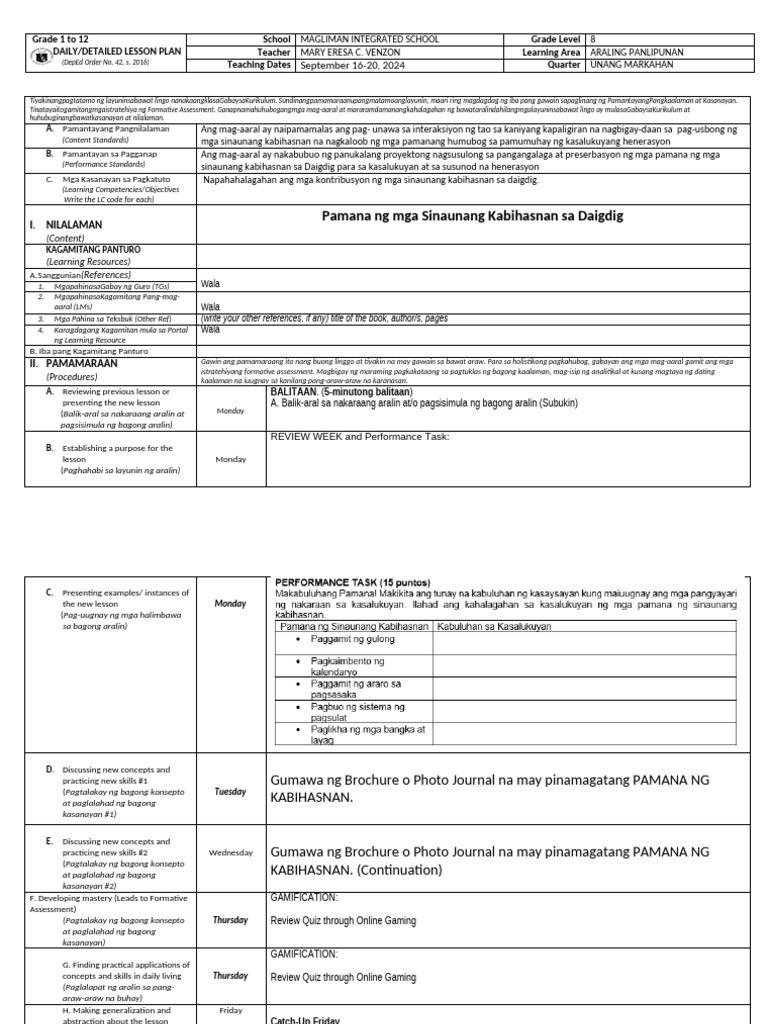 AP8 Week7 Quarter 1 DLL | PDF