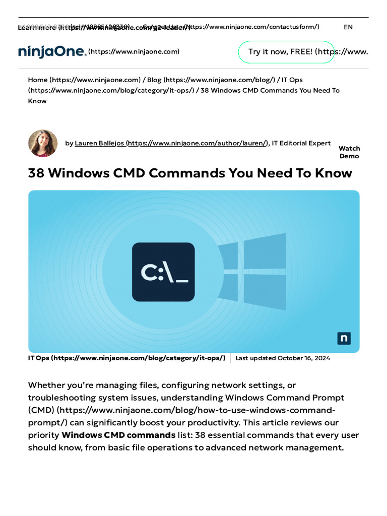 38 Windows CMD Commands You Need To Know - NinjaOne | PDF | Computer Network | Ip Address