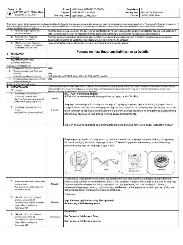 AP8 Week6 Quarter 1 DLL | PDF