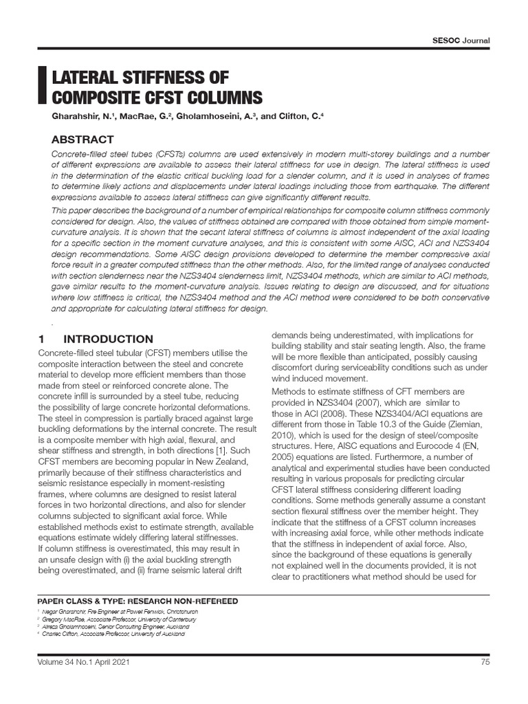 Lateral Stiffness CF Composite CFST Columns - SESOC Journal Vol 34 No 1 ...