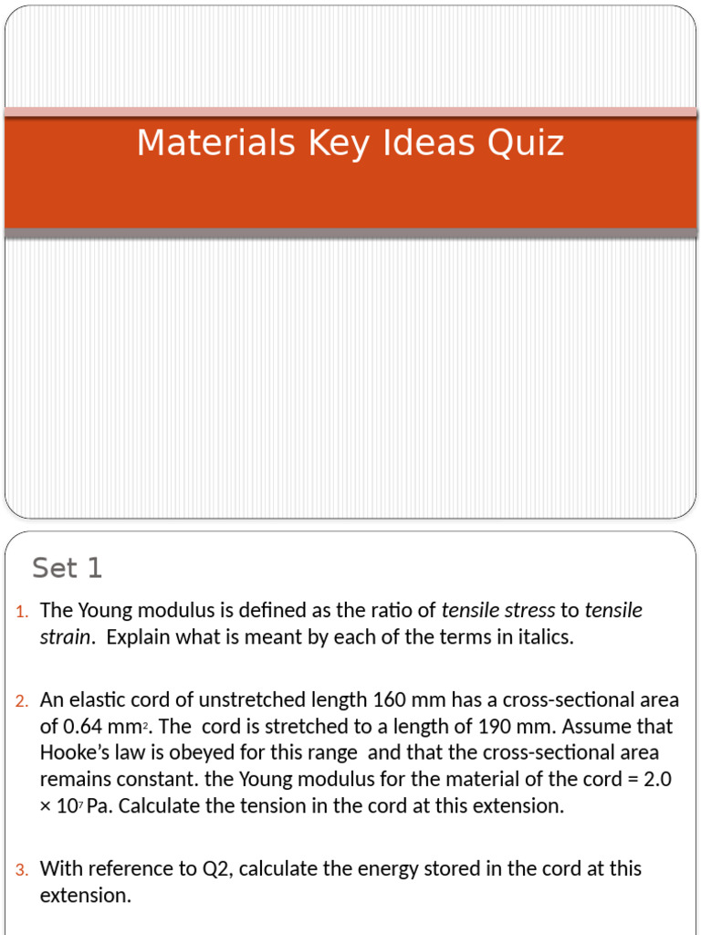 Materials Key Ideas Quiz | PDF | Deformation (Engineering) | Young's ...