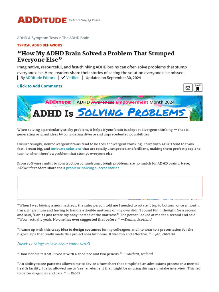 Problem Solving Skills - How ADHD Brains Devise Innovative Solutions | PDF