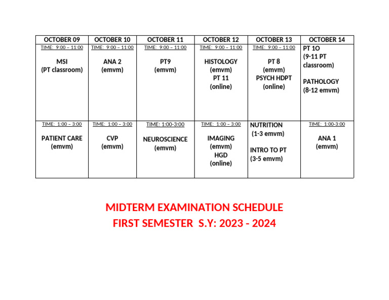 Midterm-Exam-Schedule-1st-Semester-2023 | PDF
