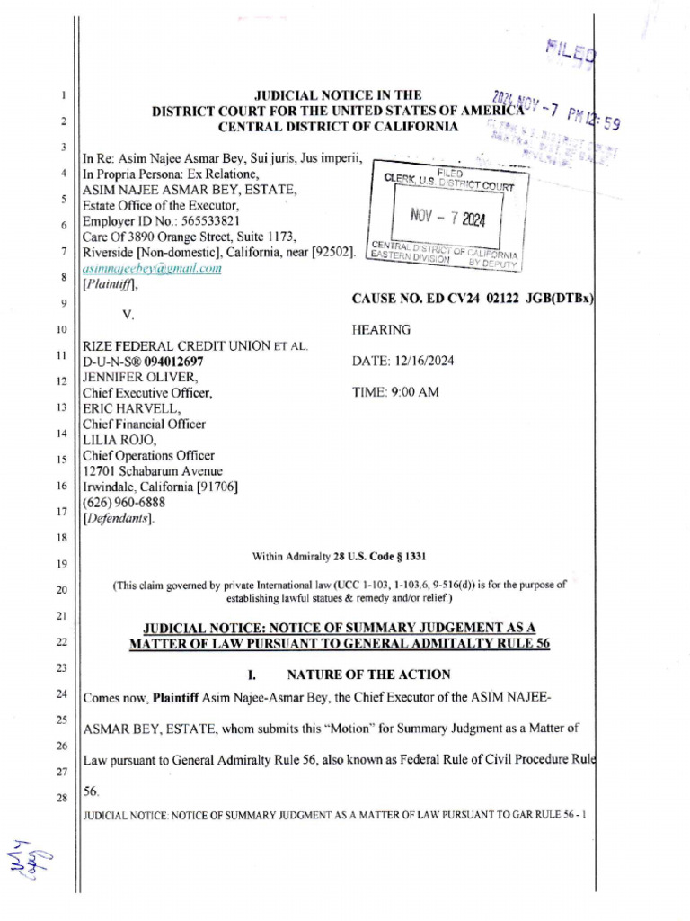 Judicial Notice: Notice of Summary Judgement As A Matter of Law ...