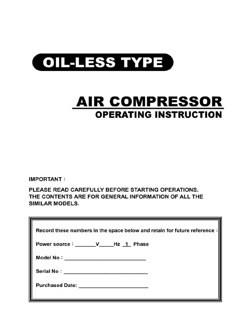 Air Compressor Operation Manual | PDF
