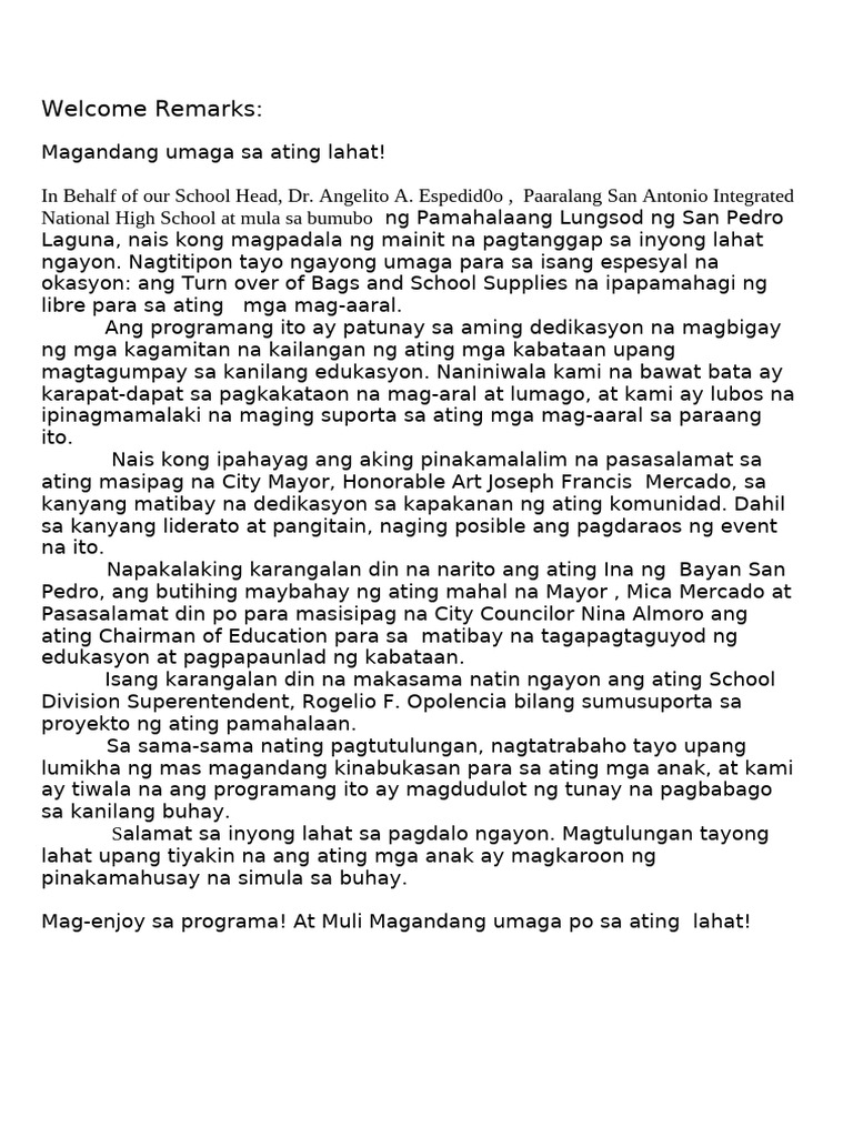 Welcome Remarks | PDF