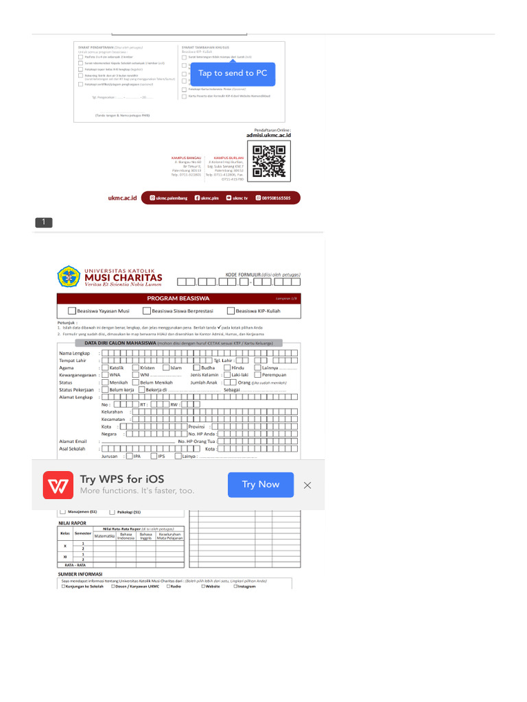 Formulir BEASISWA (KIP-Kuliah) - Pendaftaran PMB 2024 2025 | PDF