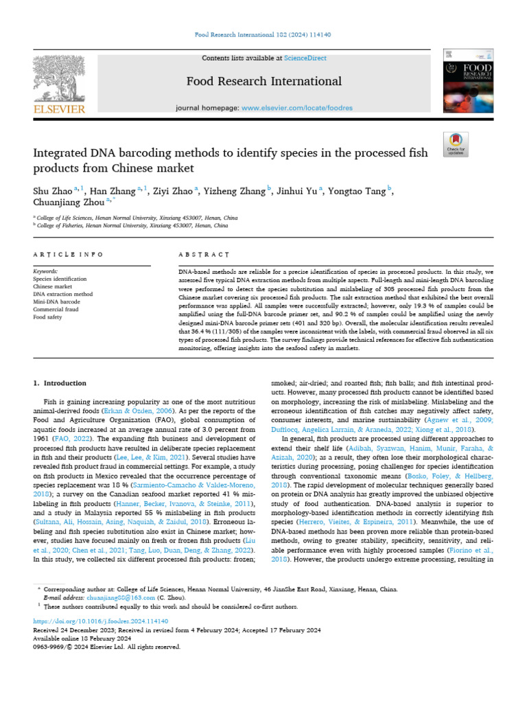 Integrated DNA Barcoding Methods To Identify Species in The Processed ...
