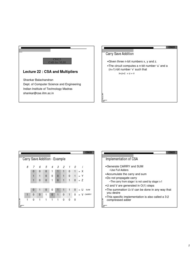 Carry Save Addition: CS623 Cad For Vlsi | PDF | Mathematical Problem ...