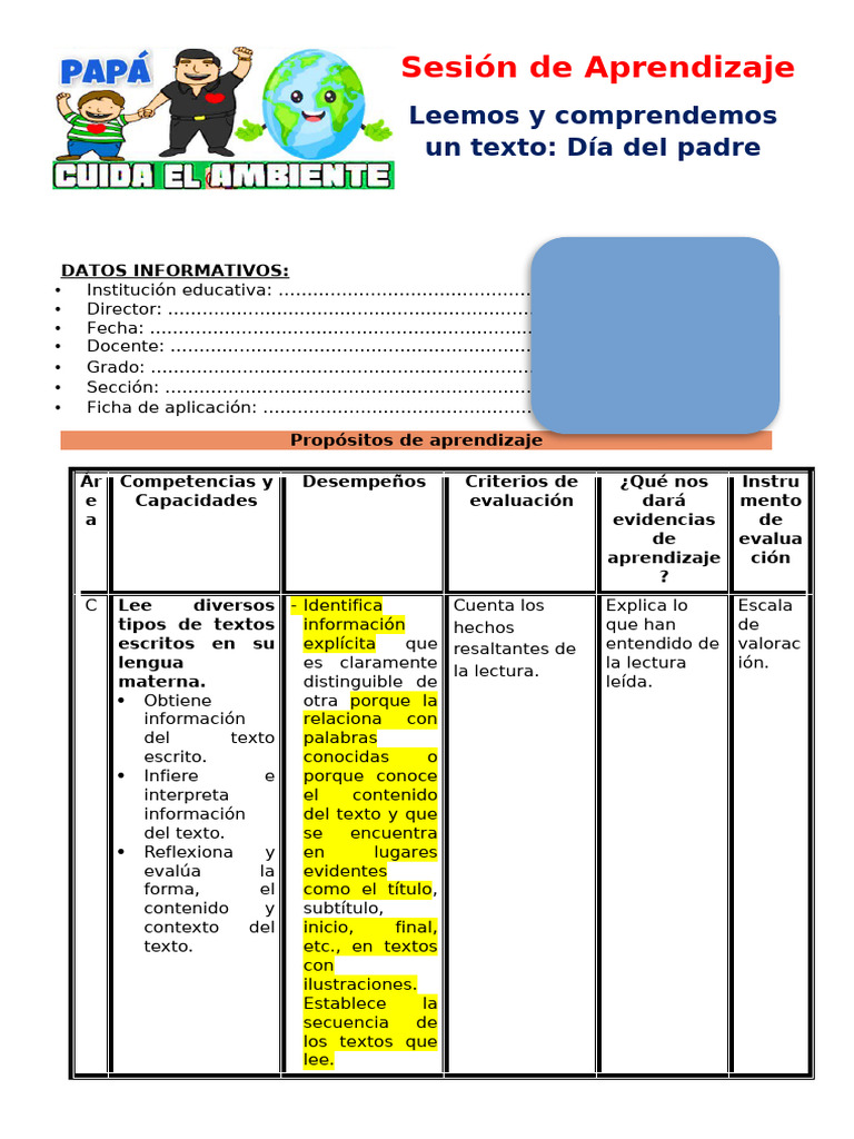 1° Sesión Día 1 Com Leemos y Comprendemos Un Texto Día Del Padre Unidad 4 Semana 3 | PDF