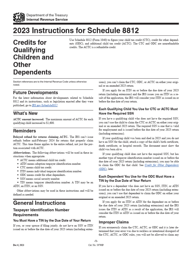 2023 Instructions For Schedule 8812: Credits For Qualifying Children ...