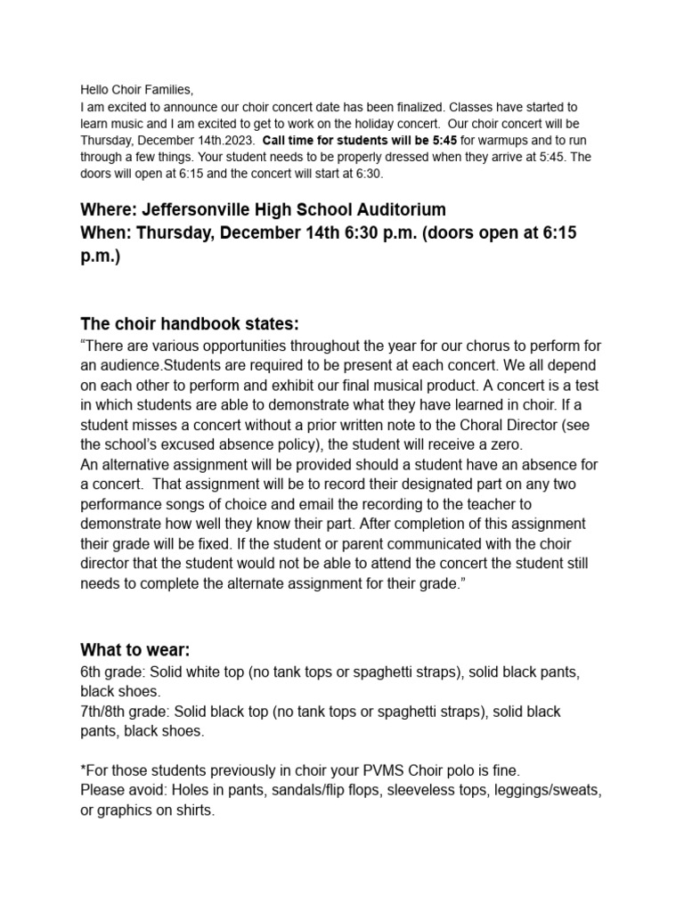 Concert Note | PDF | Choir | Fashion