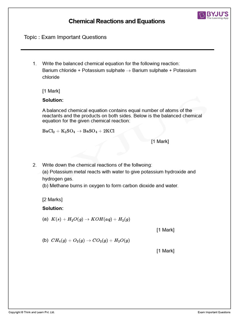 CBSE G+10 Chemical+Reactions+and+Equations EIQ | PDF | Redox | Chemical ...