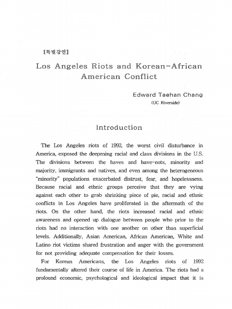 Special Address Los Angeles Riots and Korean-African American Conflict ...