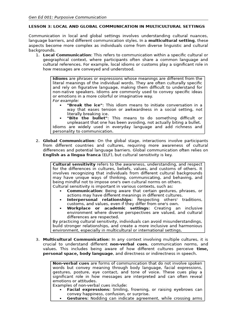 Lesson 3 - Local and Global Communication | PDF | Nonverbal Communication | Communication