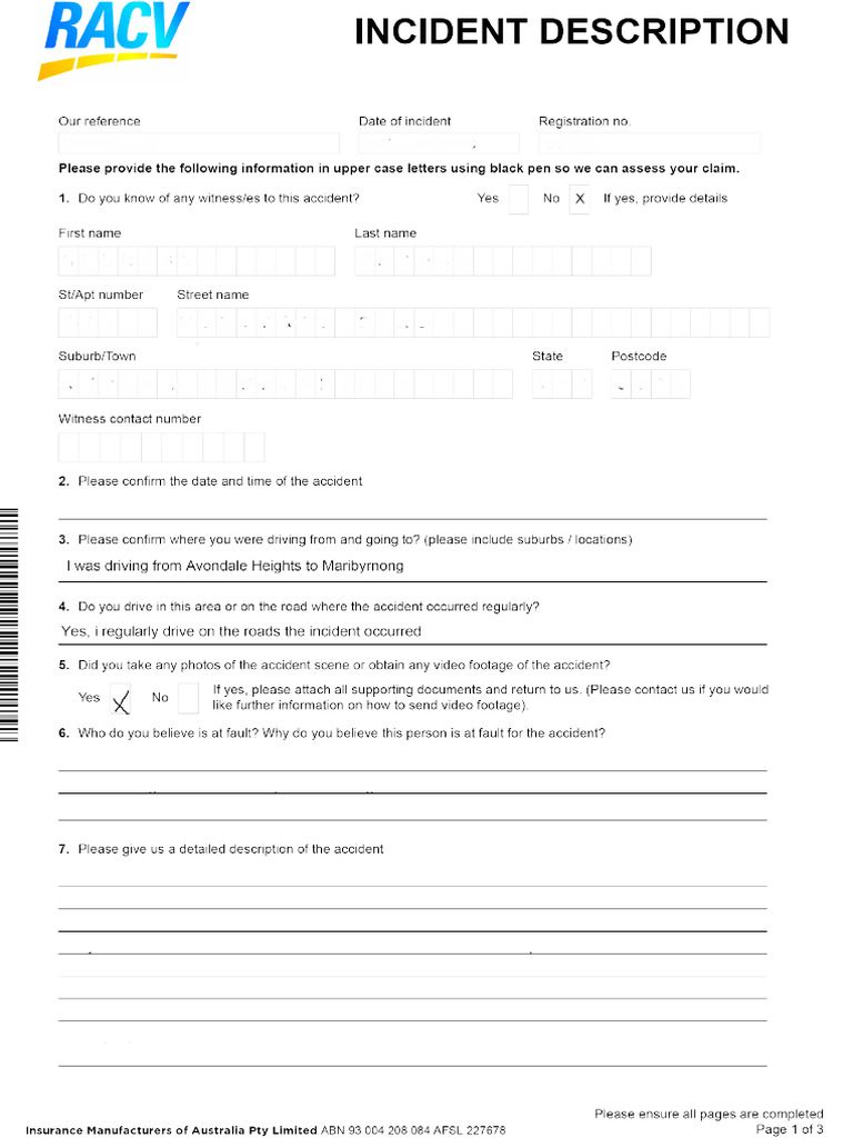 RACV Claim Form | PDF