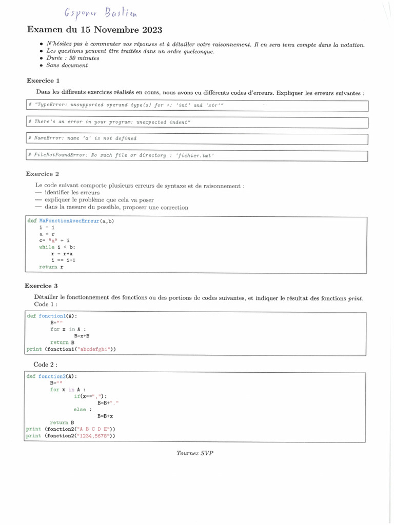 Informatique Partie Écrite - BG | PDF
