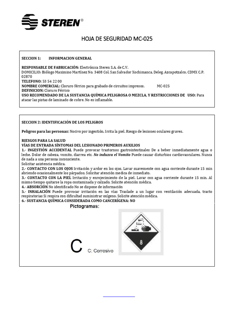 MC-025 - Hoja Seguridad 2018 | PDF | Agua