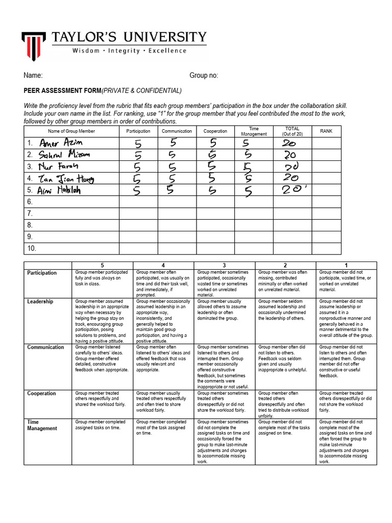 Peer Assessment | PDF | Social Psychology | Human Communication