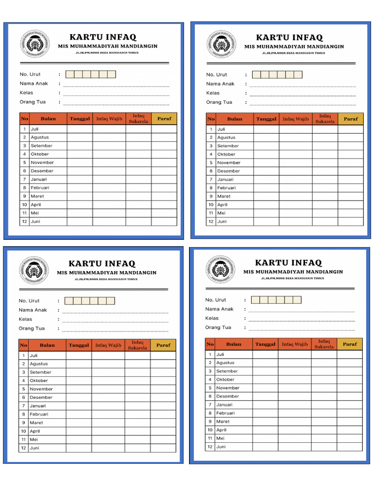 Kartu Infaq Fiks | PDF