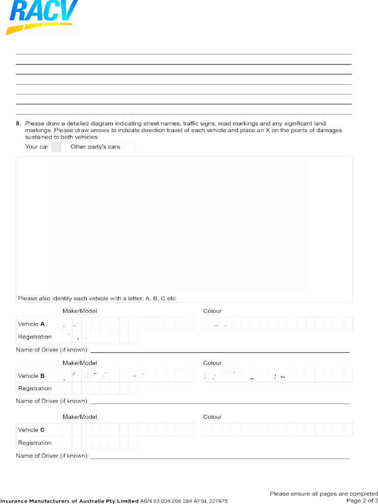 RACV Claim Form Page 2 | PDF