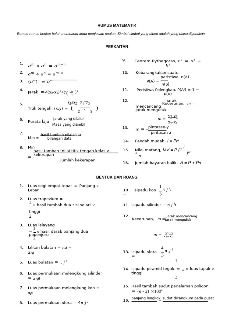 Rumus Luas dan Isipadu Geometri | PDF