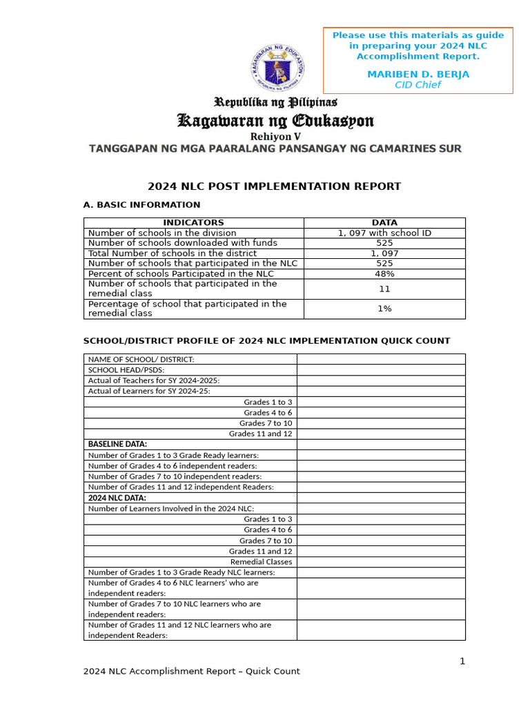 2024 NLC Implementation Report | PDF | Educational Assessment | Learning