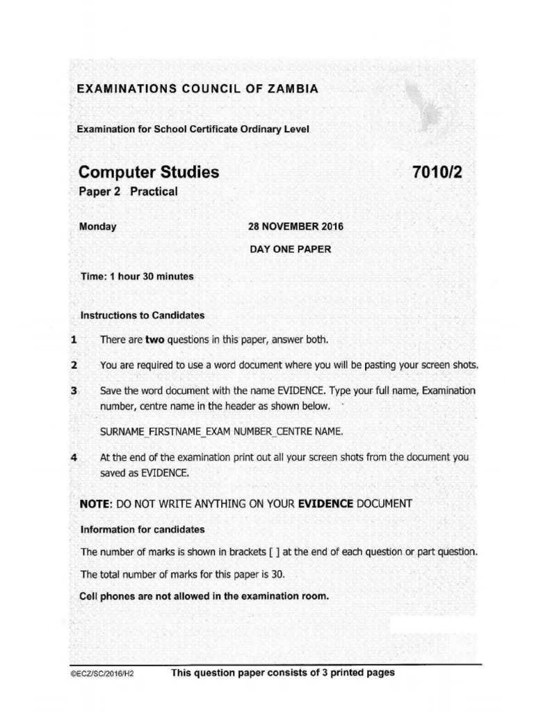 2016 Computer Studies Paper 2 Past Paper | PDF