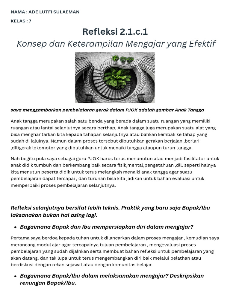 ADE LUTFI S Refleksi - Konsep Dan Keterampilan Mengajar Yang Efektif | PDF