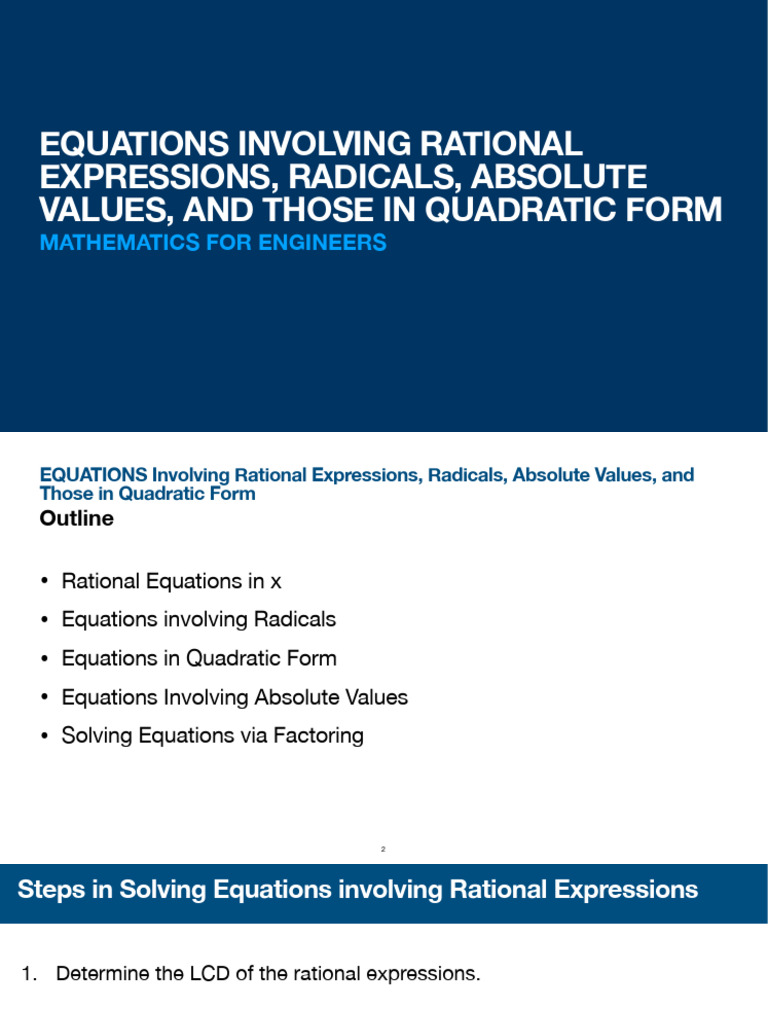 8 - Rational, Radical, Absolute Equations (1) | PDF | Equations | Quadratic Equation
