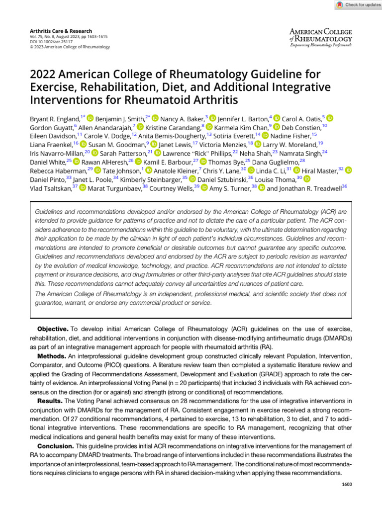 ACR Guidelines for Rheumatoid Arthritis Care | PDF | Rheumatoid ...