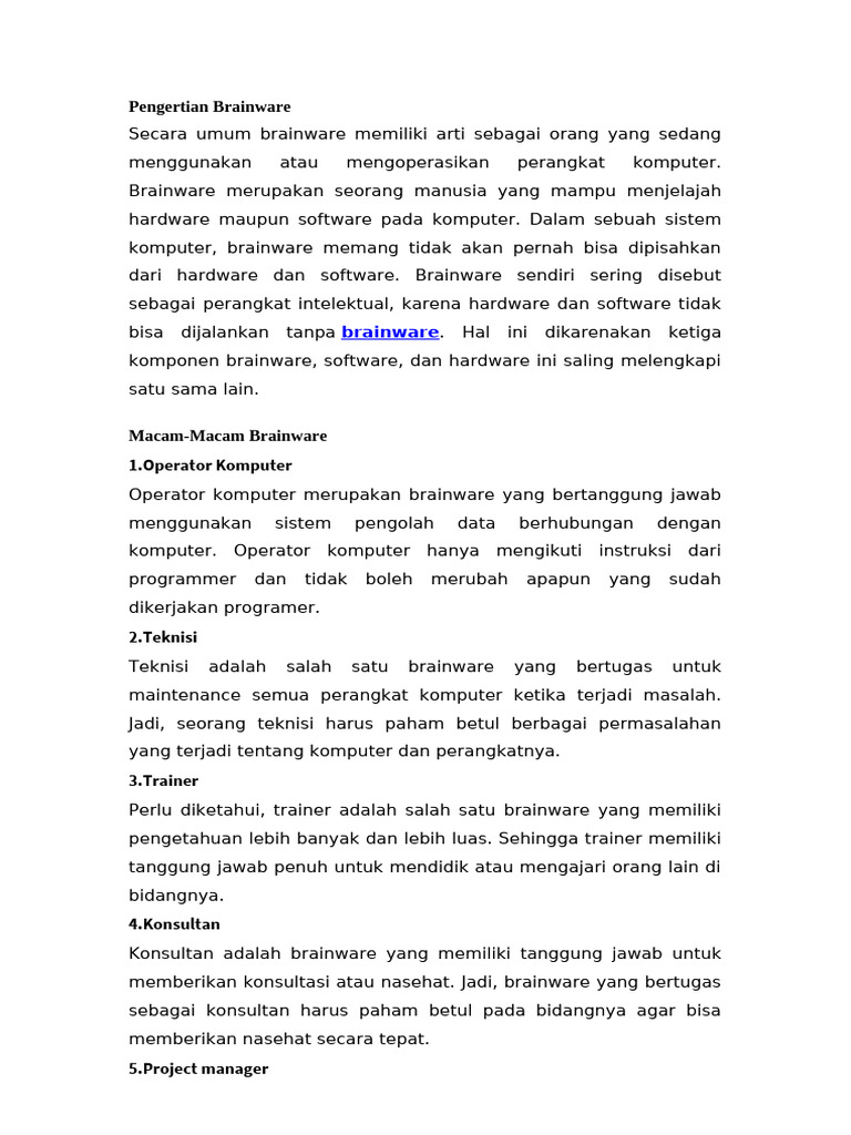 Pengertian Brainware | PDF | Karier & Perkembangan | Komputer