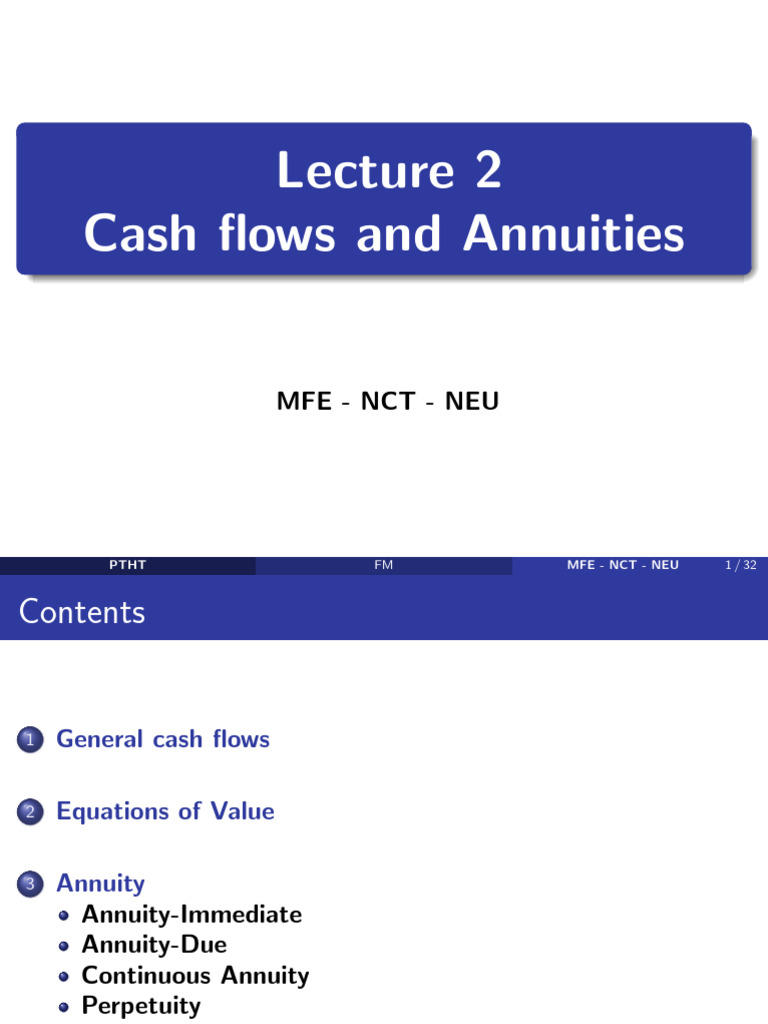 Cash Flows and Annuities: Mfe - NCT - Neu | PDF | Present Value | Personal Finance