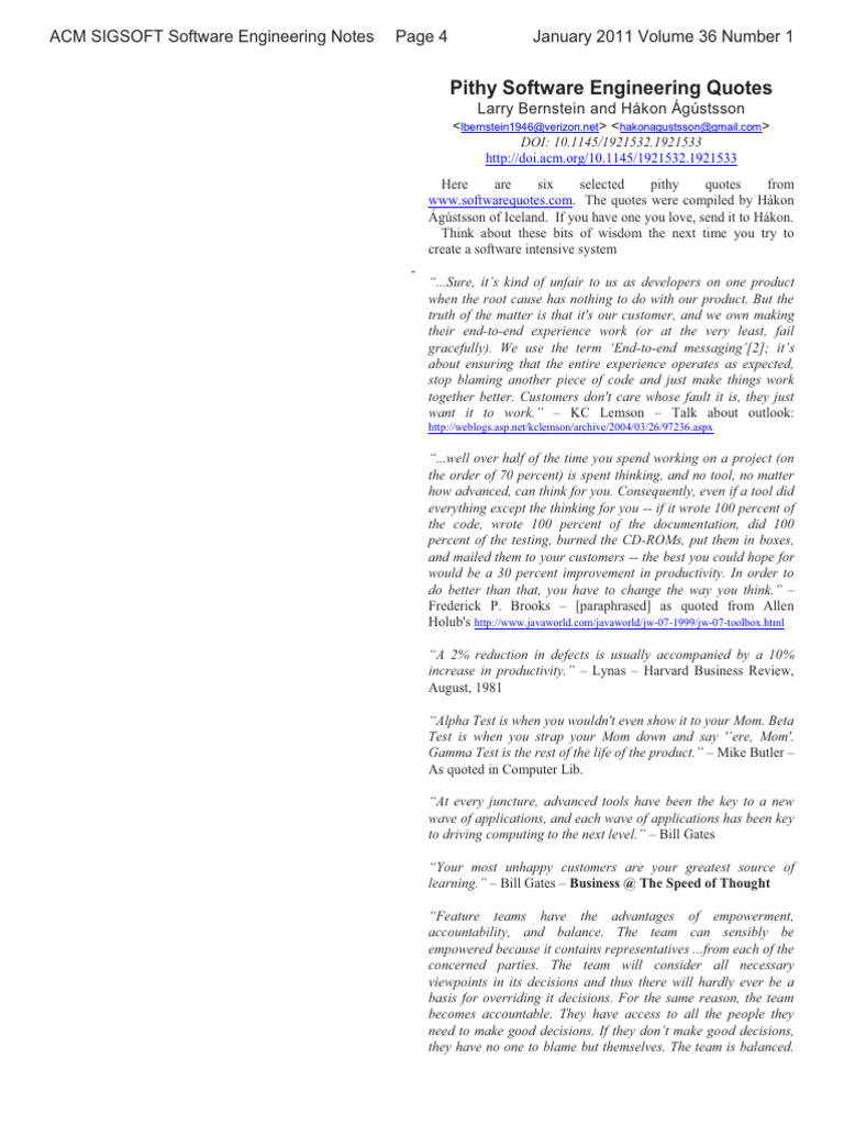 Pithy Software Engineering Quotes | PDF | Software | Software Release ...