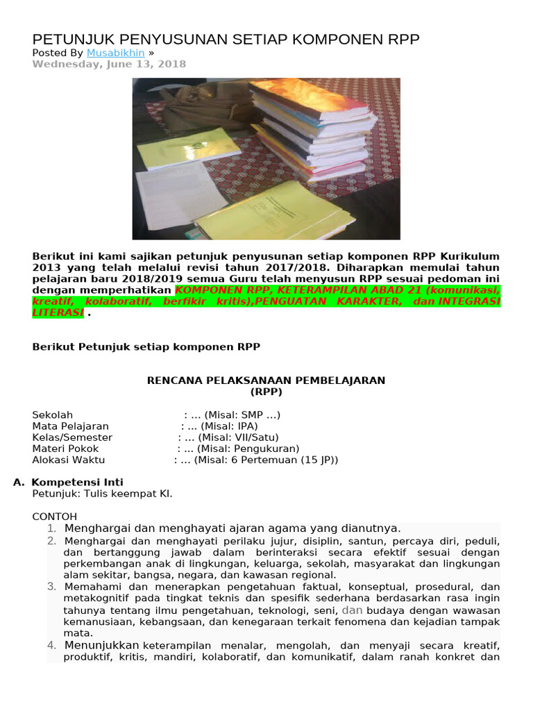 Petunjuk Penyusunan Setiap Komponen RPP | PDF | Karier & Perkembangan ...