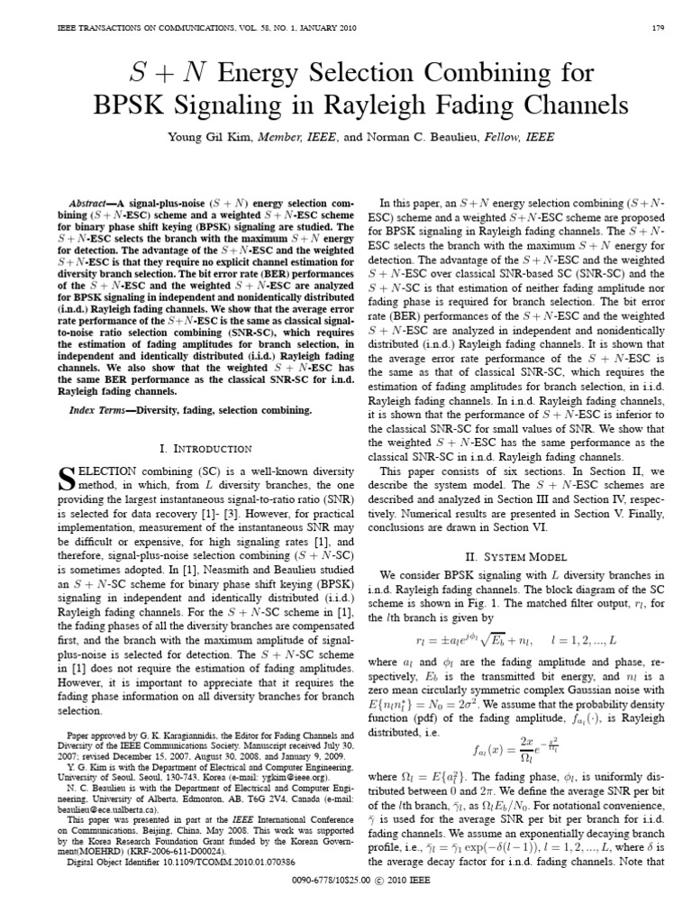 Energy Selection Combining For | PDF | Signal To Noise Ratio ...