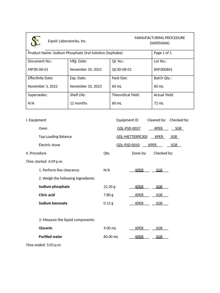 Draft MANUFACTURING PROCEDURE | PDF | Filtration | Chemistry