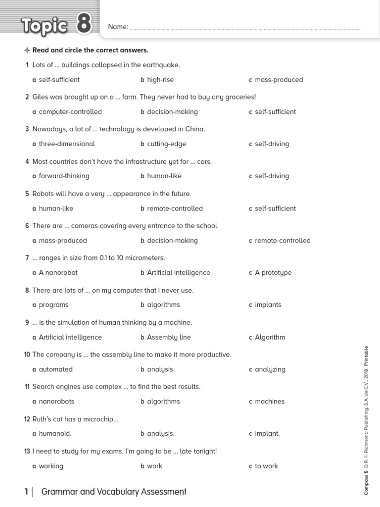 Language Log 5 Topic 8 Grammar and Vocabulary Assessment | PDF ...
