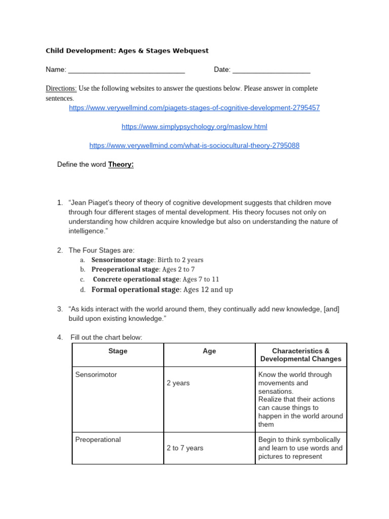 Piaget's Stages of Child Development | PDF | Psychological Theories ...