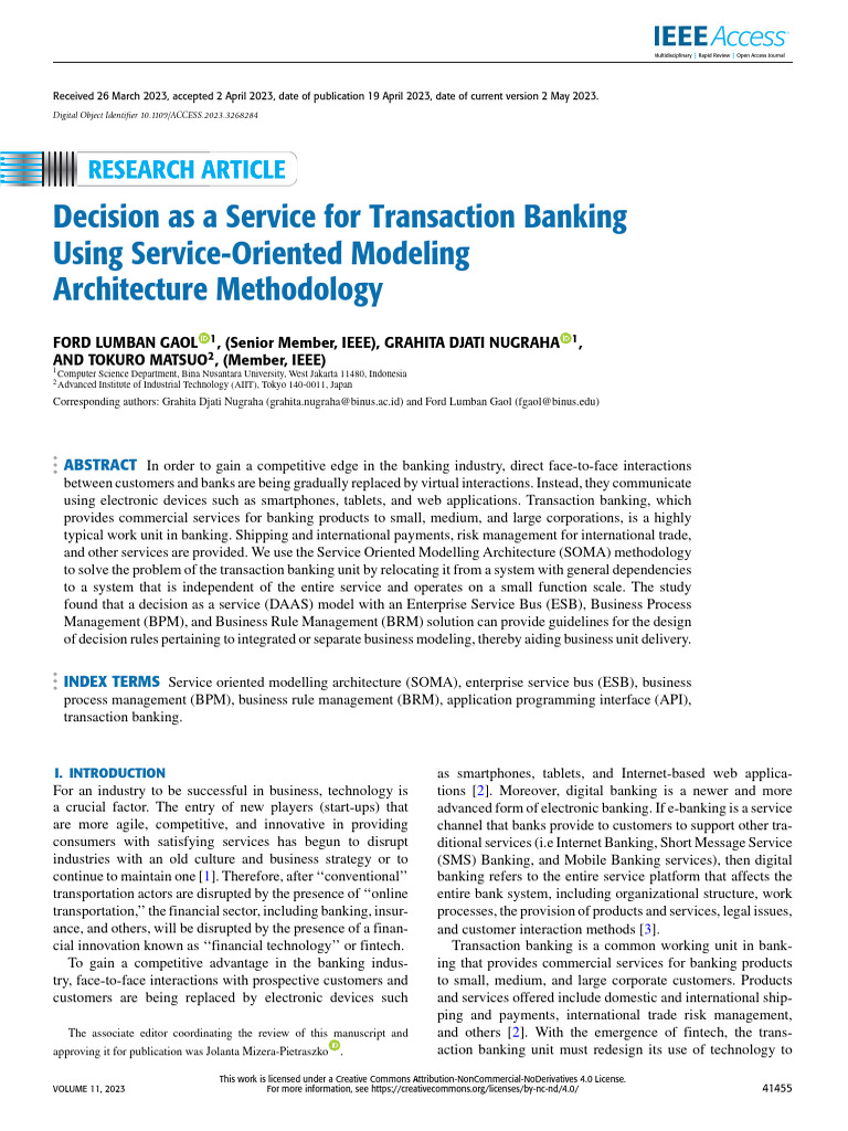 Decision As A Service For Transaction Banking Using Service Oriented Modeling Architecture