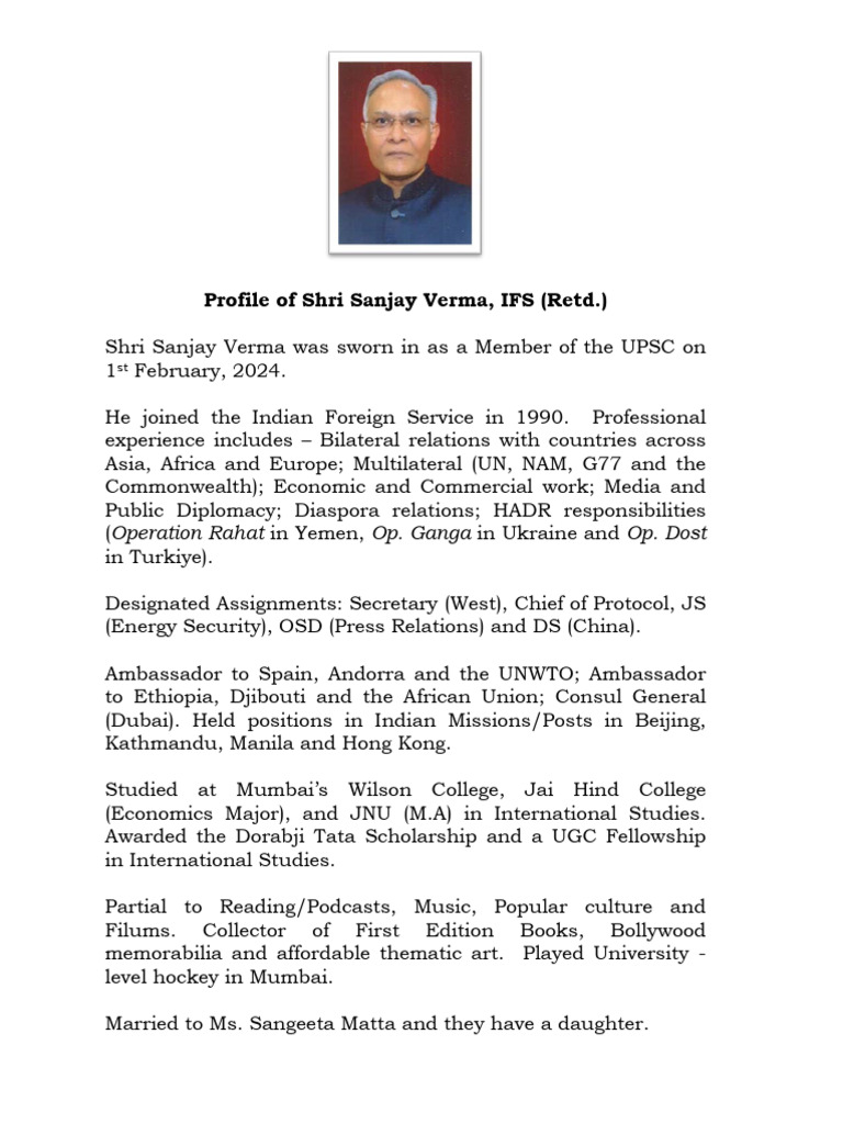 Biodata HM SH Sanjay Verma Engl 090224R | PDF