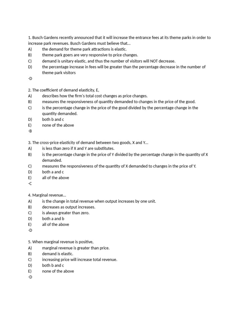 Ch 6 quiz SG | PDF | Elasticity (Economics) | Demand