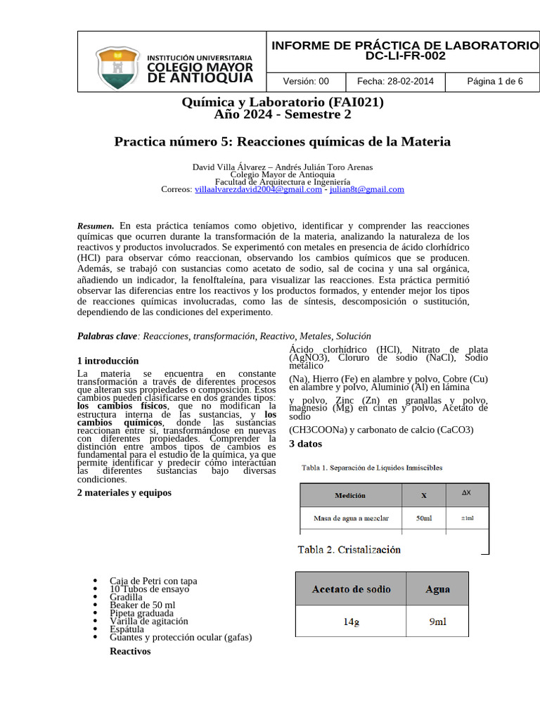 INFORME 4 QUIM-LAB PR 4 | PDF | Solubilidad | Agua